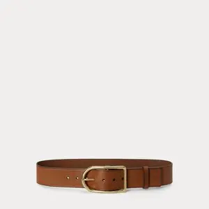 Ralph Lauren Curved-Buckle Leather Belt Cuoio