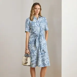 Ralph Lauren Paisley Linen Shirt Dress - White/blue