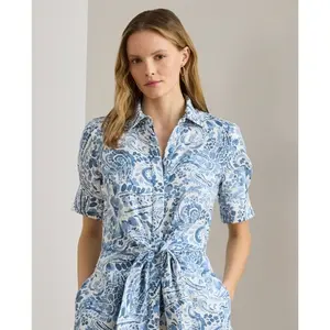 Ralph Lauren Paisley Linen Shirt Dress - White/blue