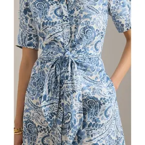 Ralph Lauren Paisley Linen Shirt Dress - White/blue