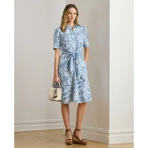 Ralph Lauren Paisley Linen Shirt Dress - White/blue
