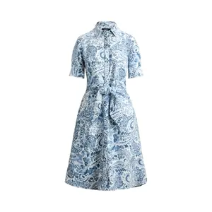Ralph Lauren Paisley Linen Shirt Dress - White/blue