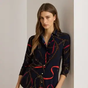 Women's Belting Print Crepe Blouses