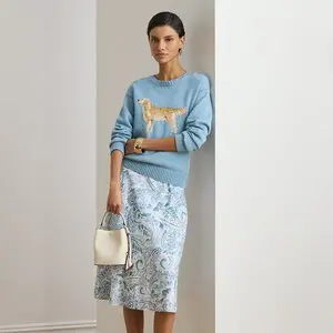 Ralph Lauren Paisley Crepe De Chine Midi Skirt - White/blue