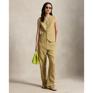 Ralph Lauren Buttoned Linen Vest - Classic Camel