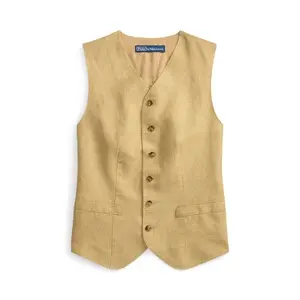 Ralph Lauren Buttoned Linen Vest - Classic Camel
