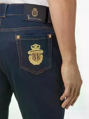 BILLIONAIRE Embroidered Five-pocket Jeans - Blue