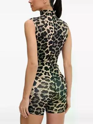 P.E Nation Leopard Print High Neck Zip-up Top