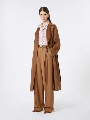 Max Mara Long Wrap Coat In Wool, Cashmere, And Silk - Camel