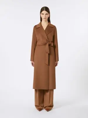 Max Mara Long Wrap Coat In Wool, Cashmere, And Silk - Camel
