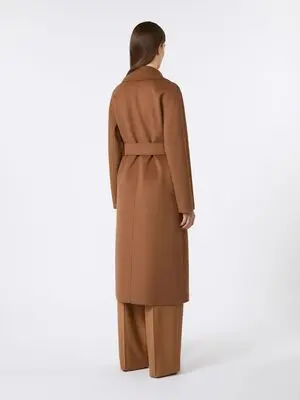 Max Mara Long Wrap Coat In Wool, Cashmere, And Silk - Camel
