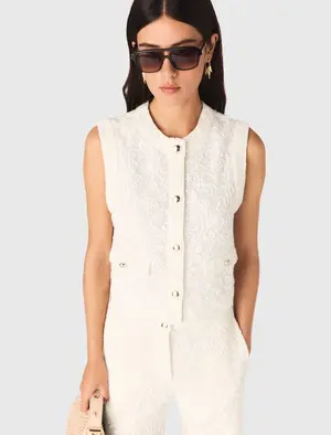 Maje Guipure Lace Waistcoat - Ecru