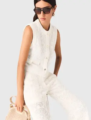 Maje Guipure Lace Waistcoat - Ecru