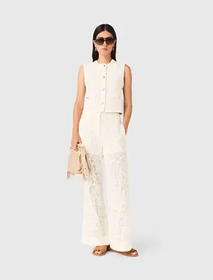 Maje Guipure Lace Wide-leg Trousers - Ecru