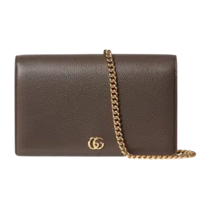 Gucci Bi-color Gg Marmont Wallet On Chain Leather - Brown