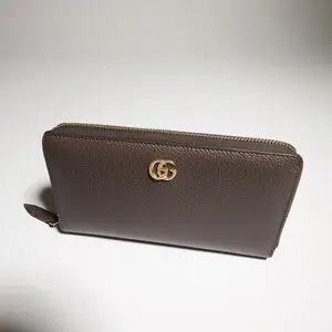 Gucci Bi-color Gg Marmont Zip Around Wallet Leather - Brown