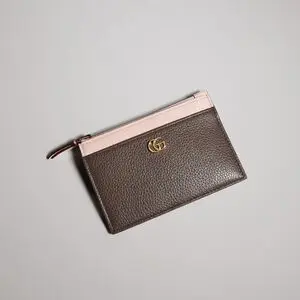 Gucci Bi-color Gg Marmont Zip Key Pouch Leather - Brown