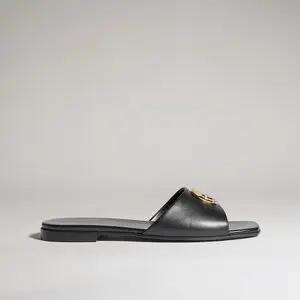 Gucci Double G Leather Slide Sandal - Black