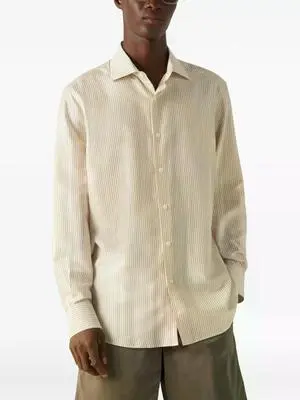 Zegna Striped Silk Shirt - Neutrals