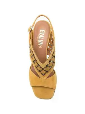 EVALUNA Square-toe Embellished Sandals - Yellow