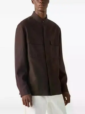 Zegna Oasi Lino Mandarin-collar Overshirt - Brown