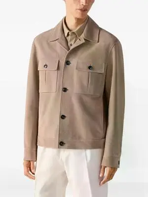 Zegna Buttoned Leather Blouson - Neutrals