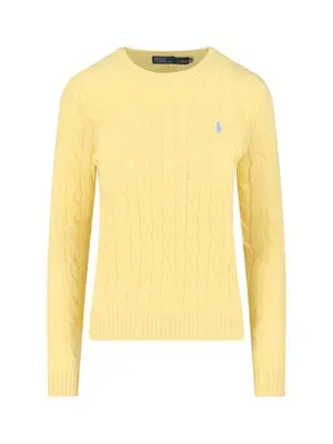 Polo Ralph Lauren Polo Ralph Lauren Cable Knit Crew Neck Sweater With Embroidered Logo Yellow