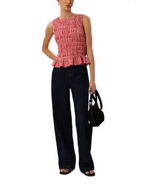 Whistles Shirred Gingham Top