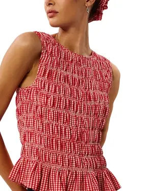 Whistles Shirred Gingham Top