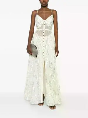 SELF-PORTRAIT Metallic Floral-pattern Maxi Dress