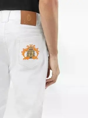 BILLIONAIRE Logo-embroidered Straight-leg Jeans - White