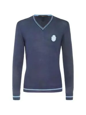 BILLIONAIRE Embroidered Crest V-neck Sweater