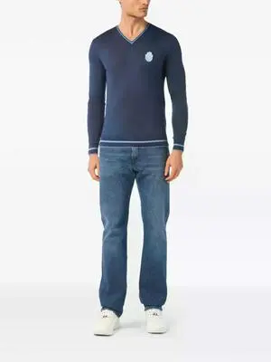 BILLIONAIRE Embroidered Crest V-neck Sweater