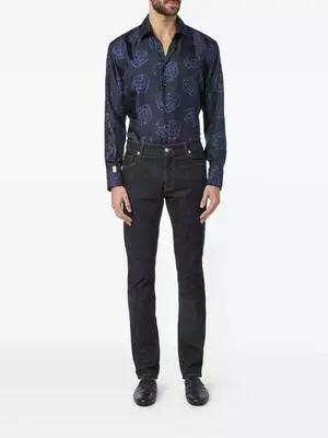 BILLIONAIRE Lion-print Crystal-button Shirt
