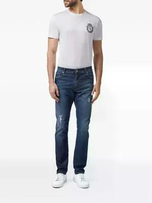 BILLIONAIRE Distressed-detailing Straight-leg Cotton Trousers - Blue