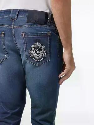 BILLIONAIRE Distressed-detailing Straight-leg Cotton Trousers - Blue