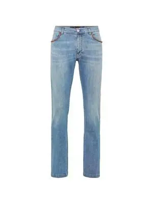 BILLIONAIRE Straight-cut Braided-trimming Jeans - Blue