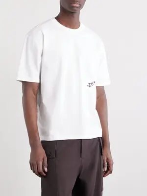 DRAKE'S Blackthorn Embroidered Cotton-jersey T-shirt