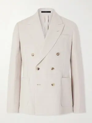 Paul Smith Double-breasted Linen And Cotton-blend Blazer - Neutrals