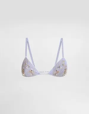 Dolce & Gabbana Striped Poplin Bra With Embroidery - Multicolor