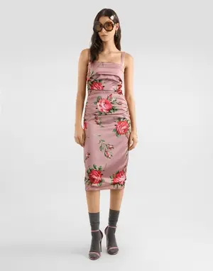 Dolce & Gabbana Rose Bouquet-print Satin Dress - Multicolor