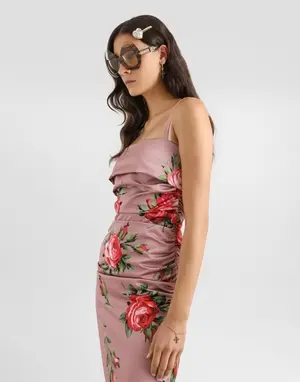 Dolce & Gabbana Rose Bouquet-print Satin Dress - Multicolor