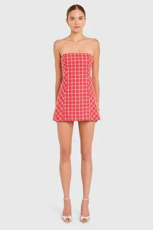 Amanda Uprichard Daisy Plaid Romper - Red