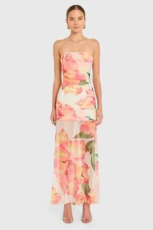 Amanda Uprichard Leo Strapless Maxi Dress - Hibiscus Print