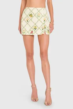 Amanda Uprichard Dale Printed Linen Blend Skort - Trellis Print