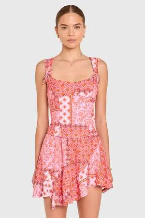 Amanda Uprichard Candice Top With Bow Detail And Patchwork Print - Pink Multi