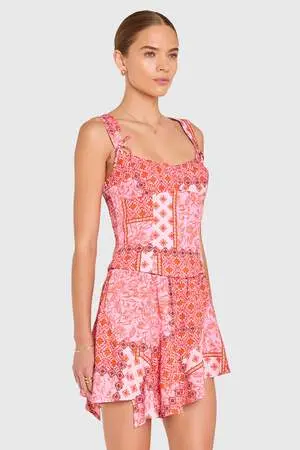 Amanda Uprichard Candice Top With Bow Detail And Patchwork Print - Pink Multi