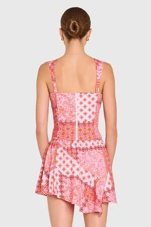 Amanda Uprichard Candice Top With Bow Detail And Patchwork Print - Pink Multi