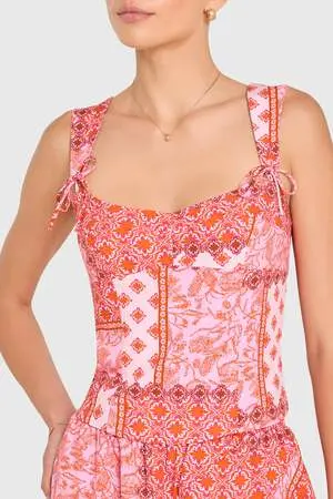 Amanda Uprichard Candice Top With Bow Detail And Patchwork Print - Pink Multi