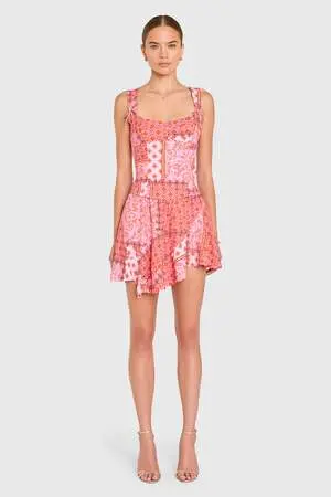 Amanda Uprichard Candice Top With Bow Detail And Patchwork Print - Pink Multi